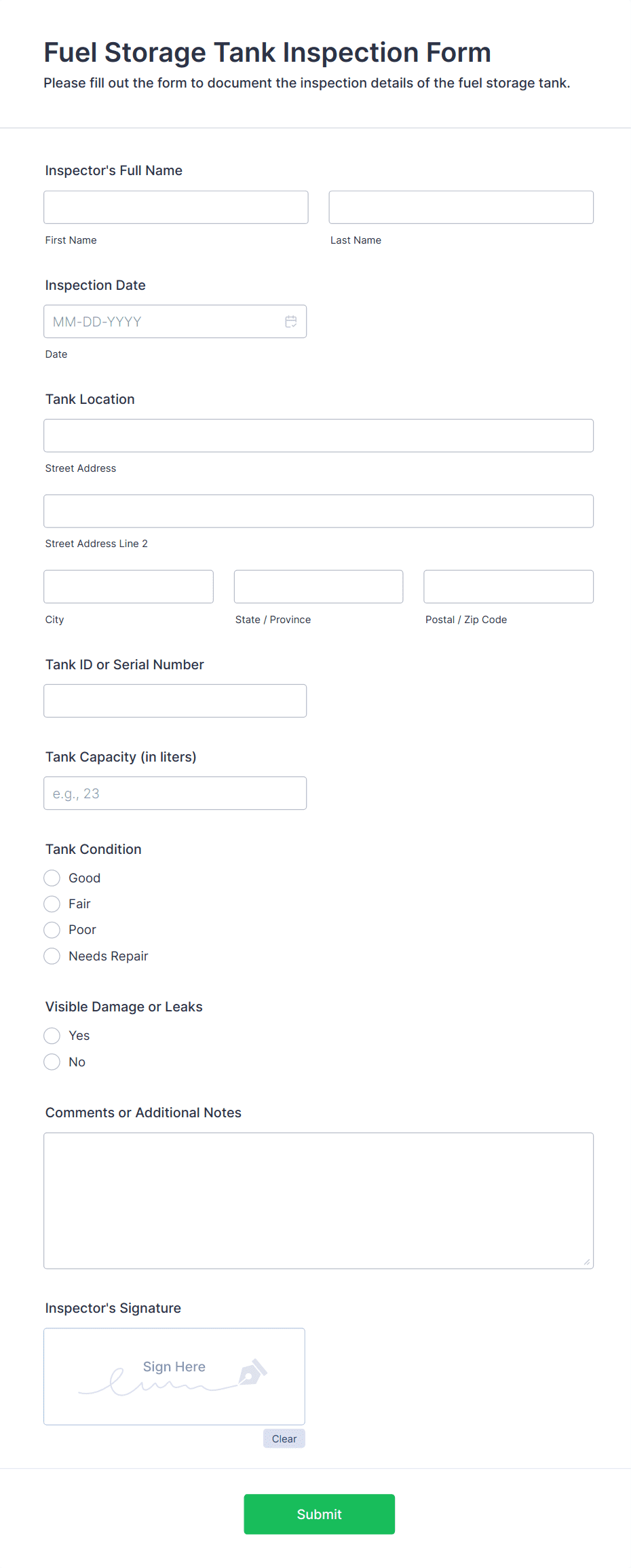Fuel Storage Tank Inspection Form Template | Jotform