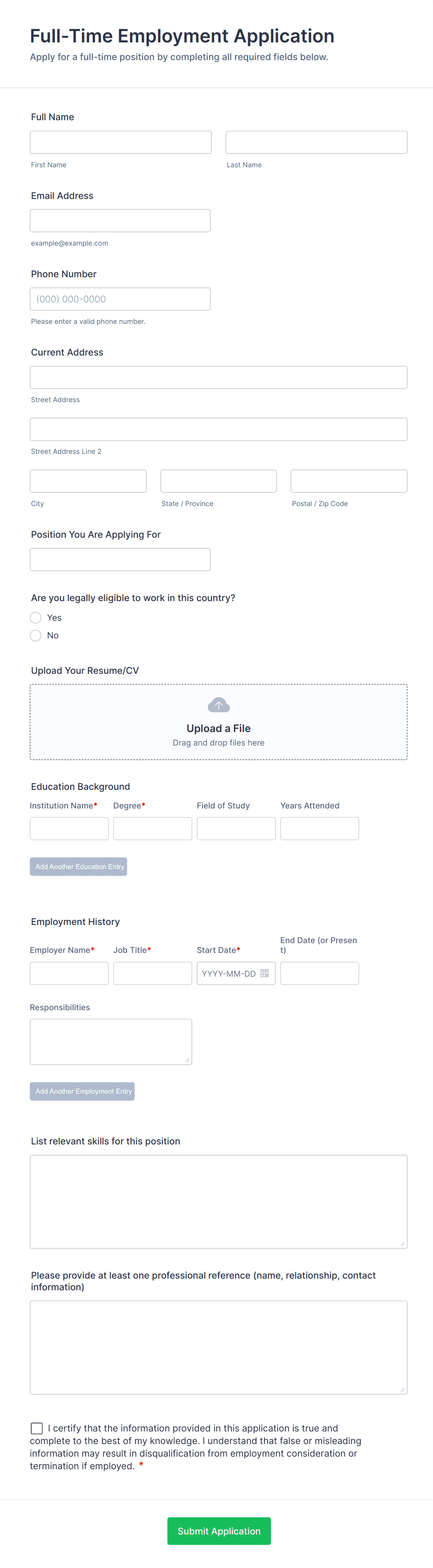 Full-Time Employment Application Form Template | Jotform