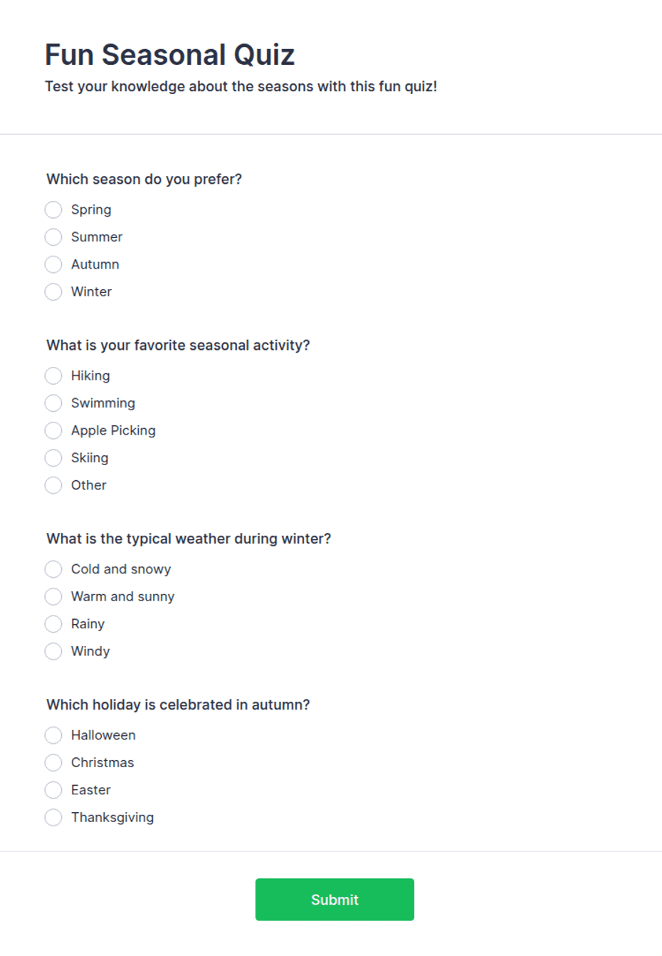 Fun Seasonal Quiz Form Template | Jotform