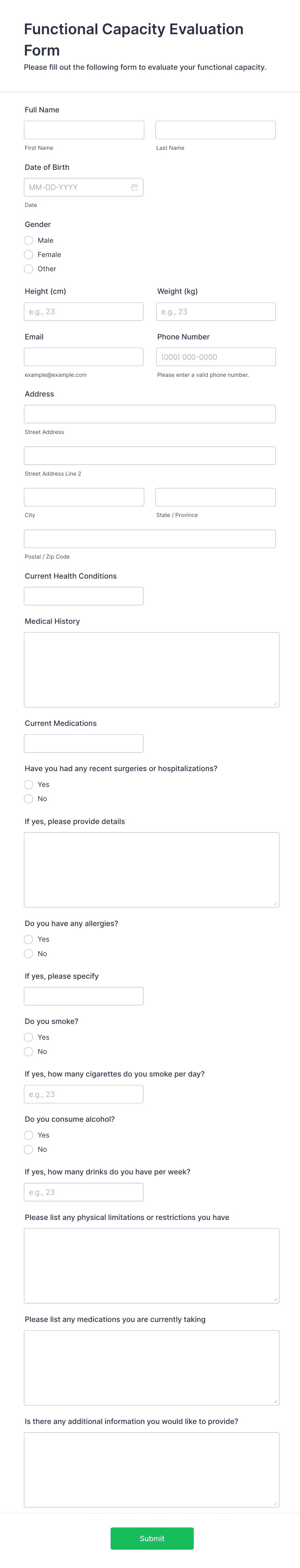 Functional Capacity Evaluation Form Template | Jotform