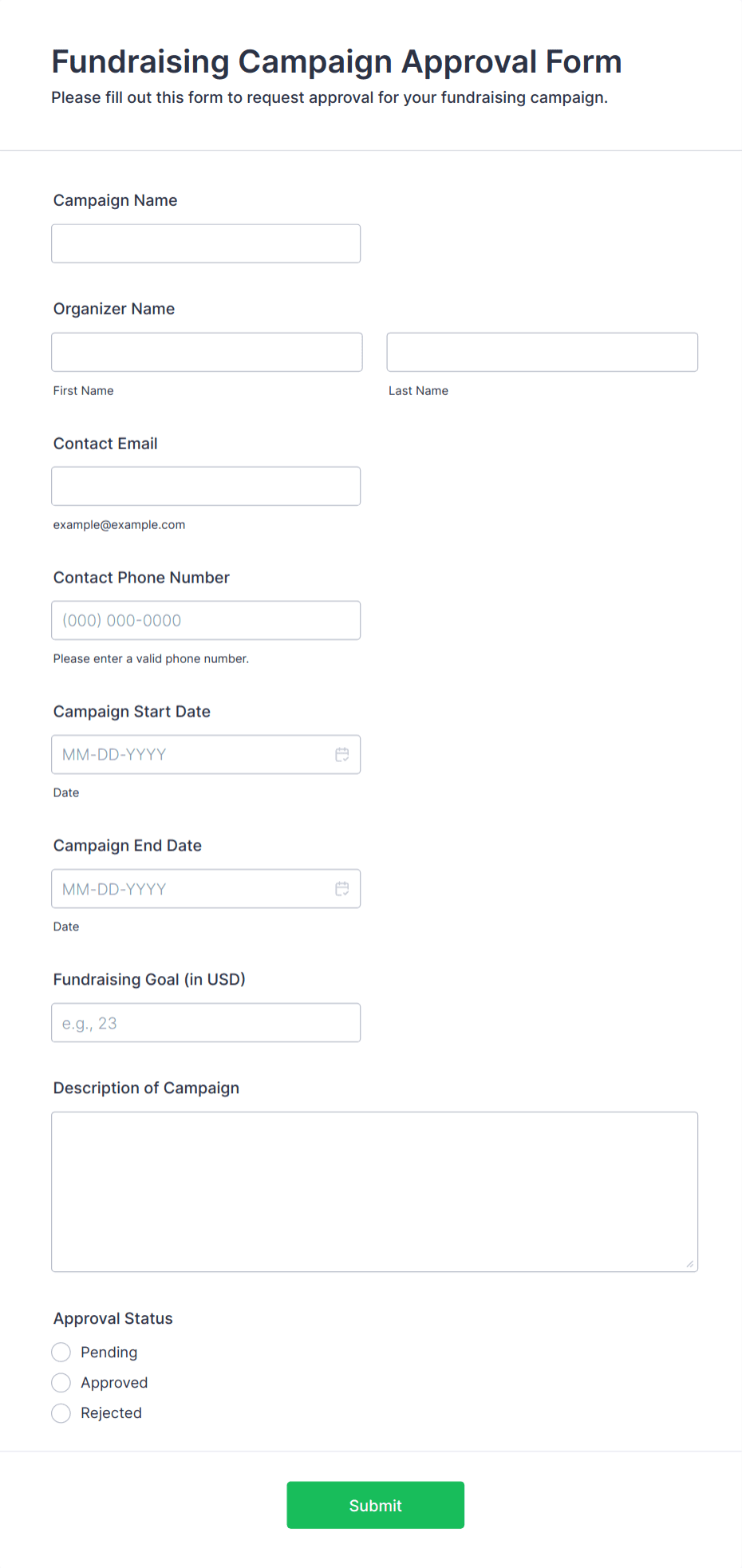 Fundraising Campaign Approval Form Template | Jotform