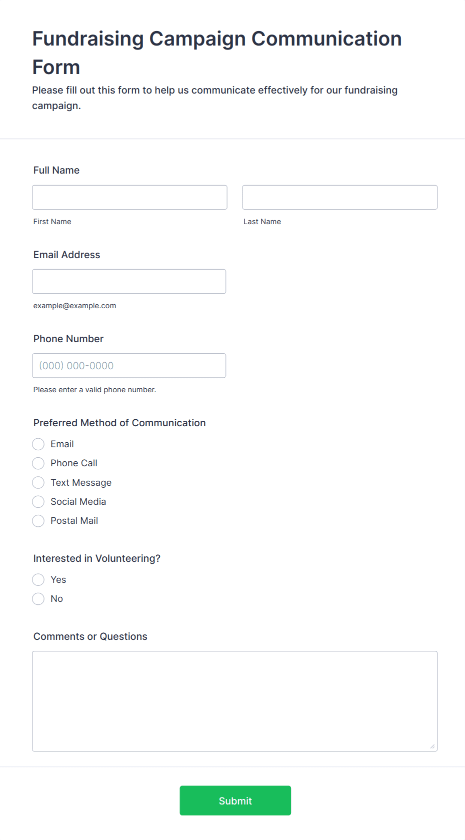 Fundraising Campaign Communication Form Template | Jotform