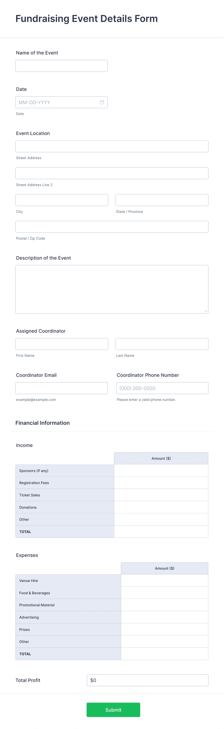 Fundraising Event Details Form Template | Jotform