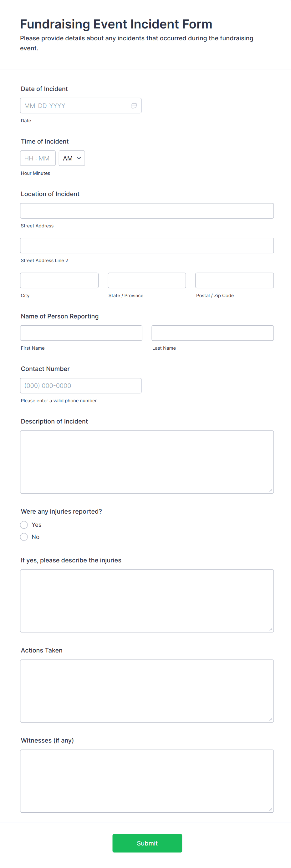 Fundraising Event Incident Form Template | Jotform