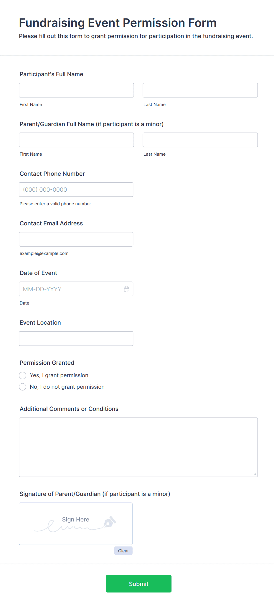 Fundraising Event Permission Form Template | Jotform