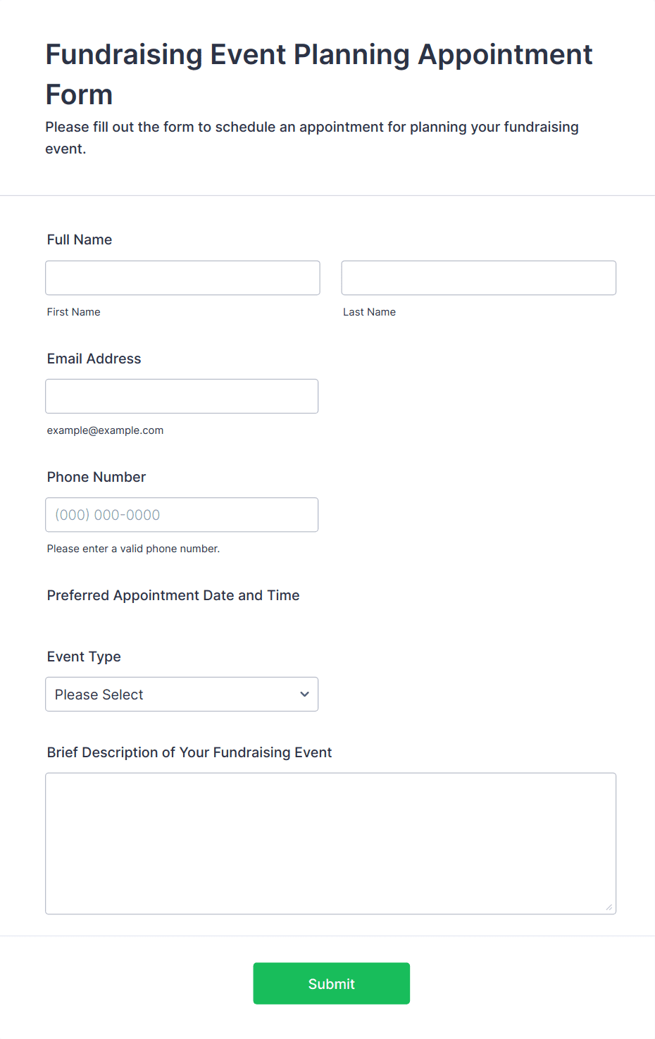 Fundraising Event Planning Appointment Form Template | Jotform