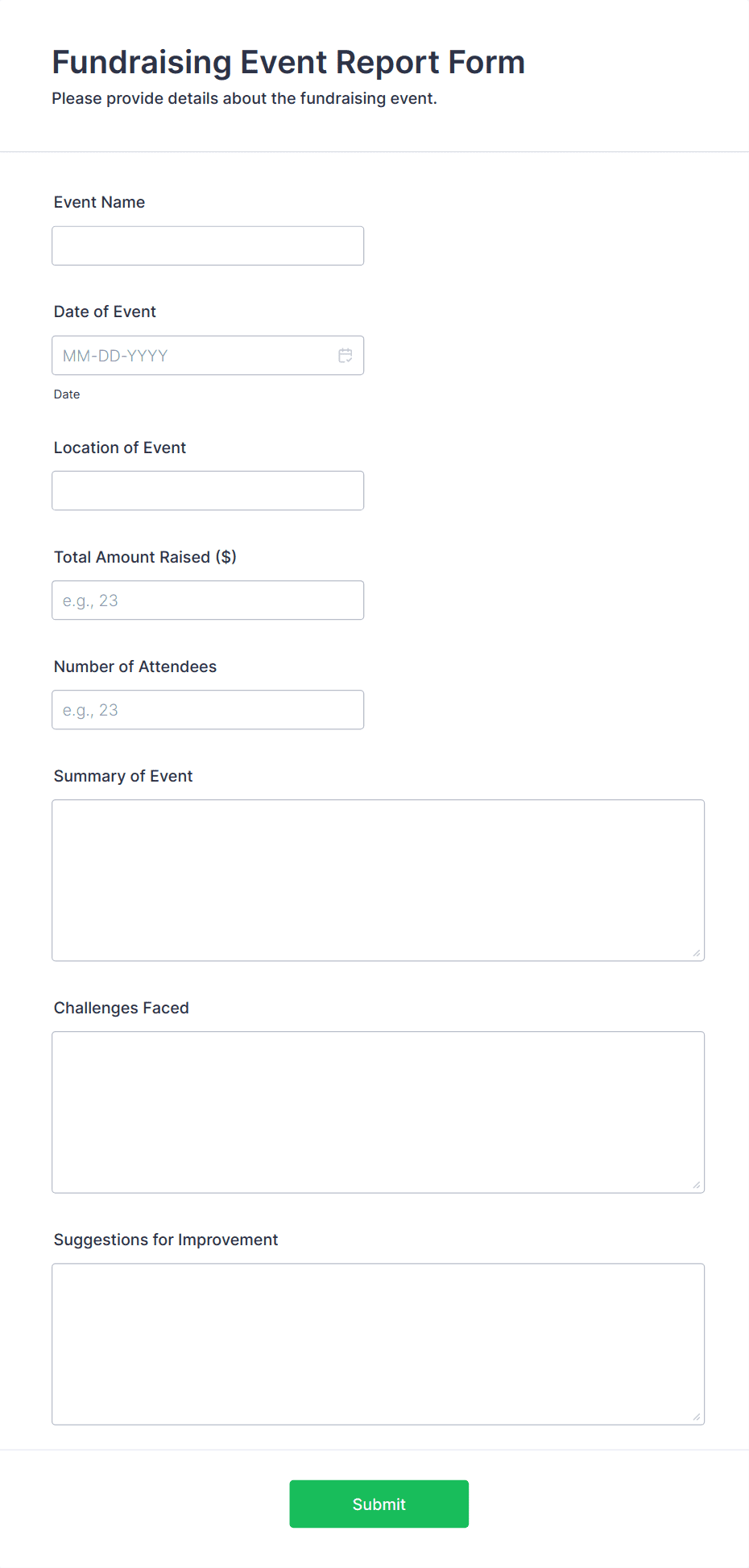 Fundraising Event Report Form Template | Jotform