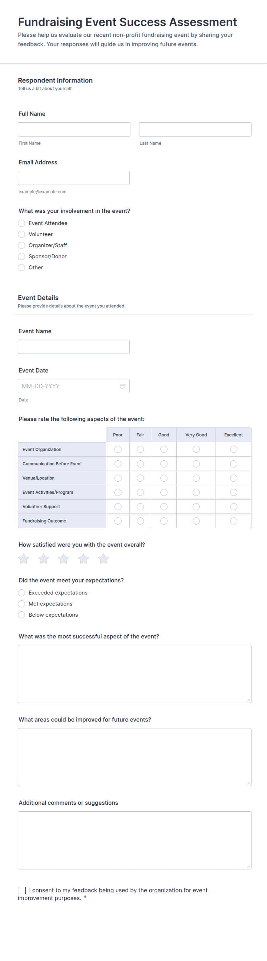 Fundraising Event Success Assessment Form Template | Jotform