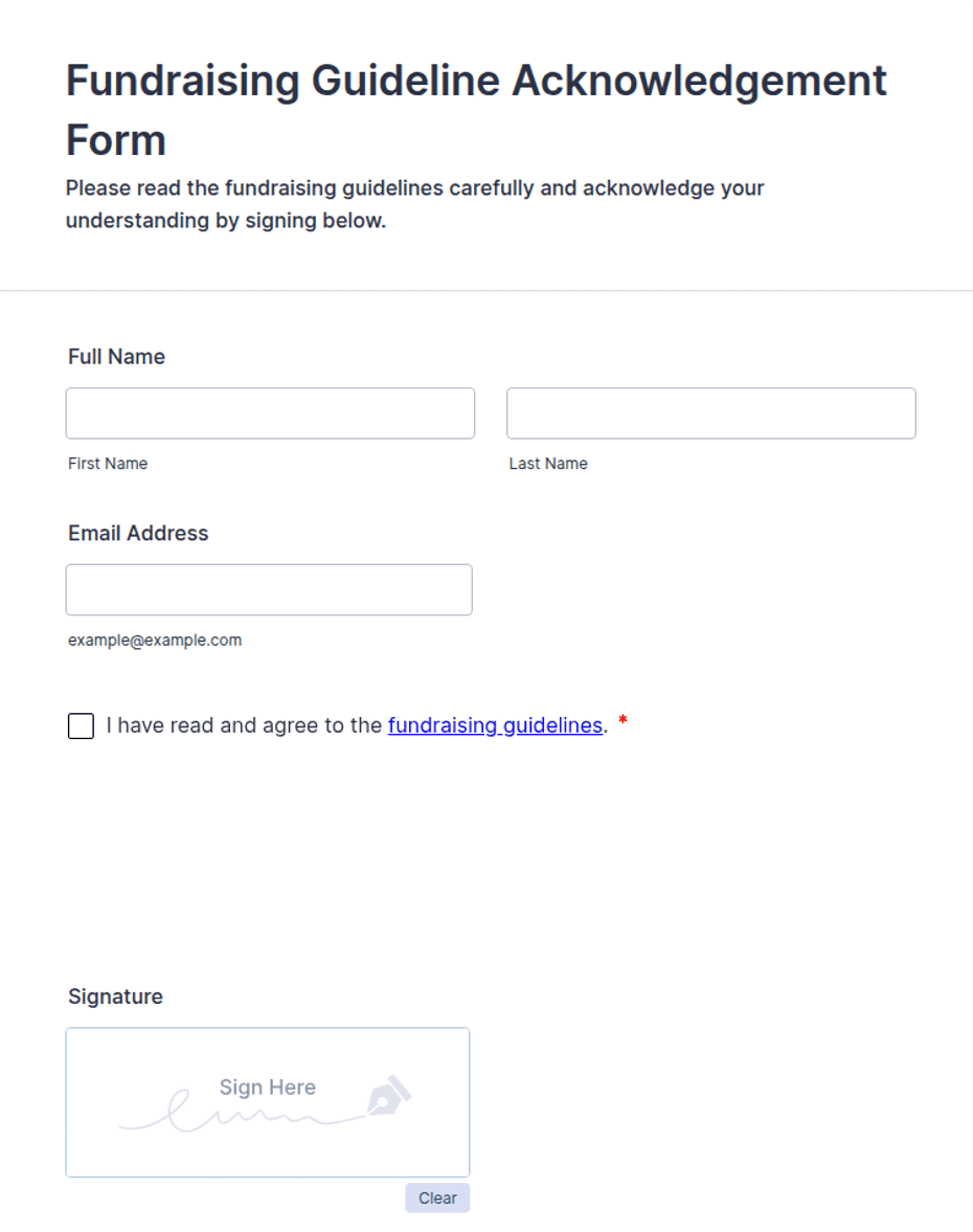 Fundraising Guideline Acknowledgement Form Template | Jotform