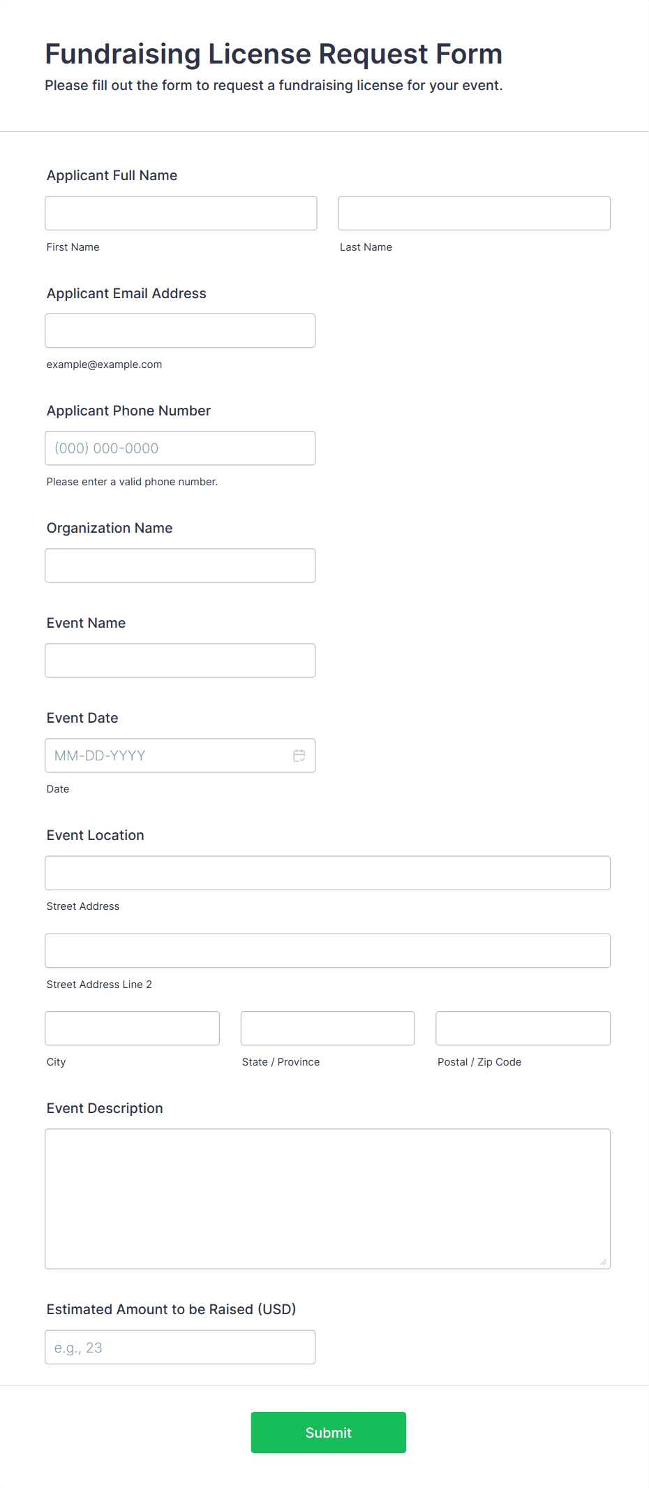 Fundraising License Request Form Template | Jotform