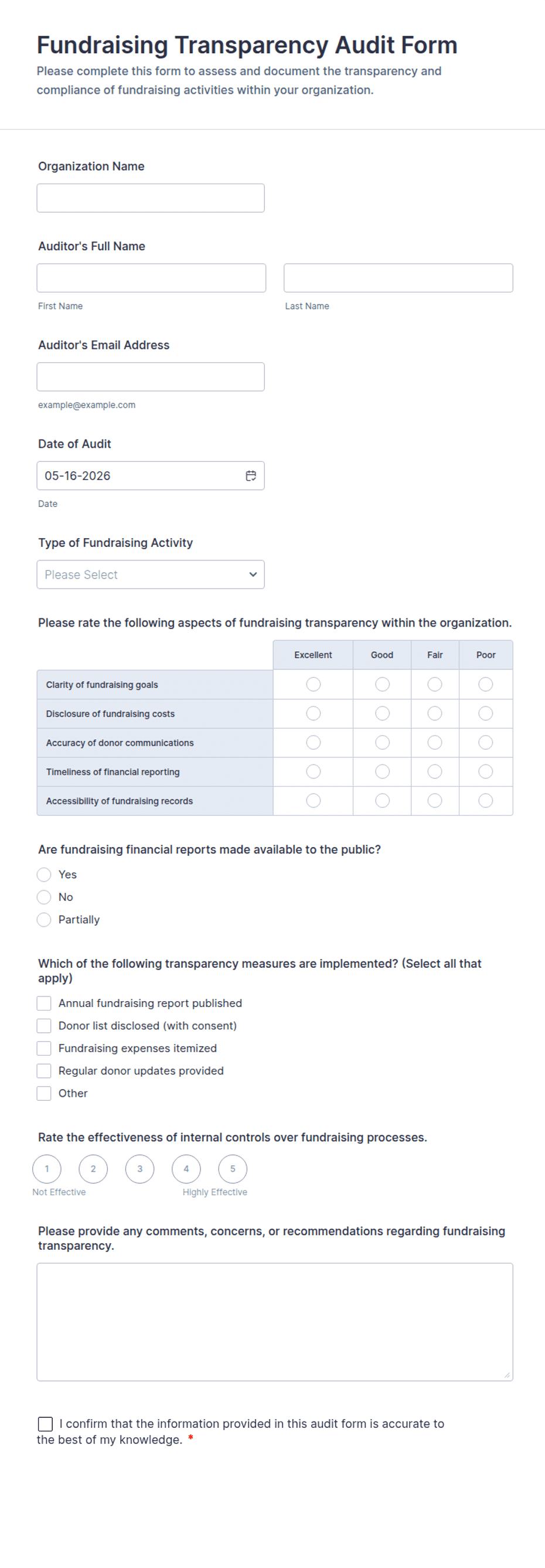 Fundraising Transparency Audit Form Template | Jotform