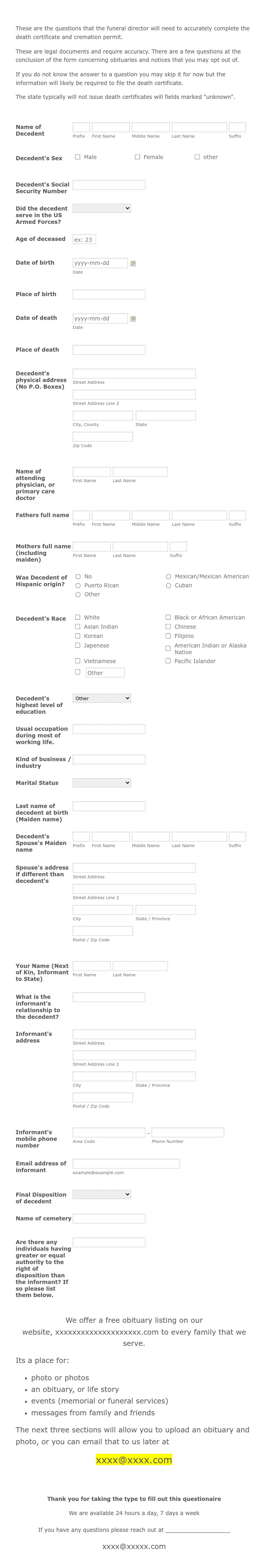 Funeral Home Vital Information Form Template | Jotform