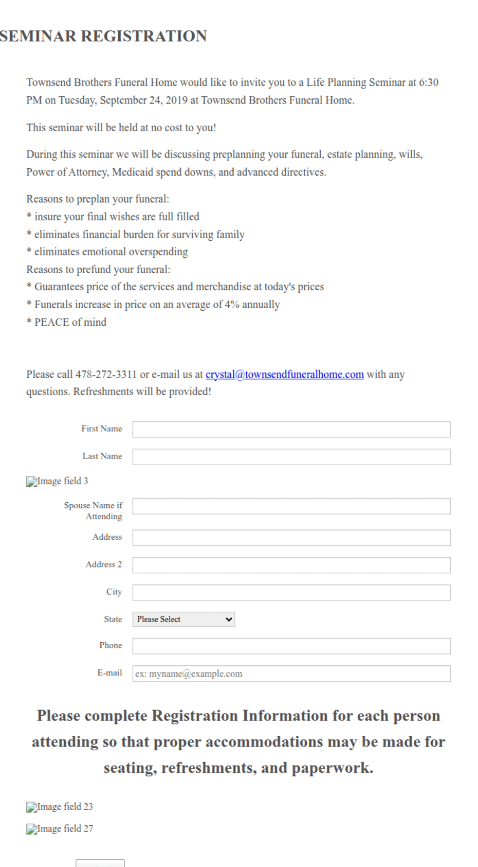 Funeral Pre-Arrangement Seminar Registration Form Template | Jotform