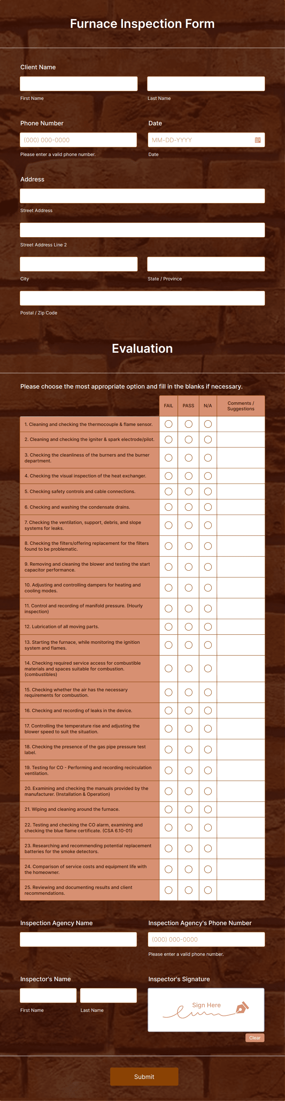 Furnace Inspection Form Template | Jotform