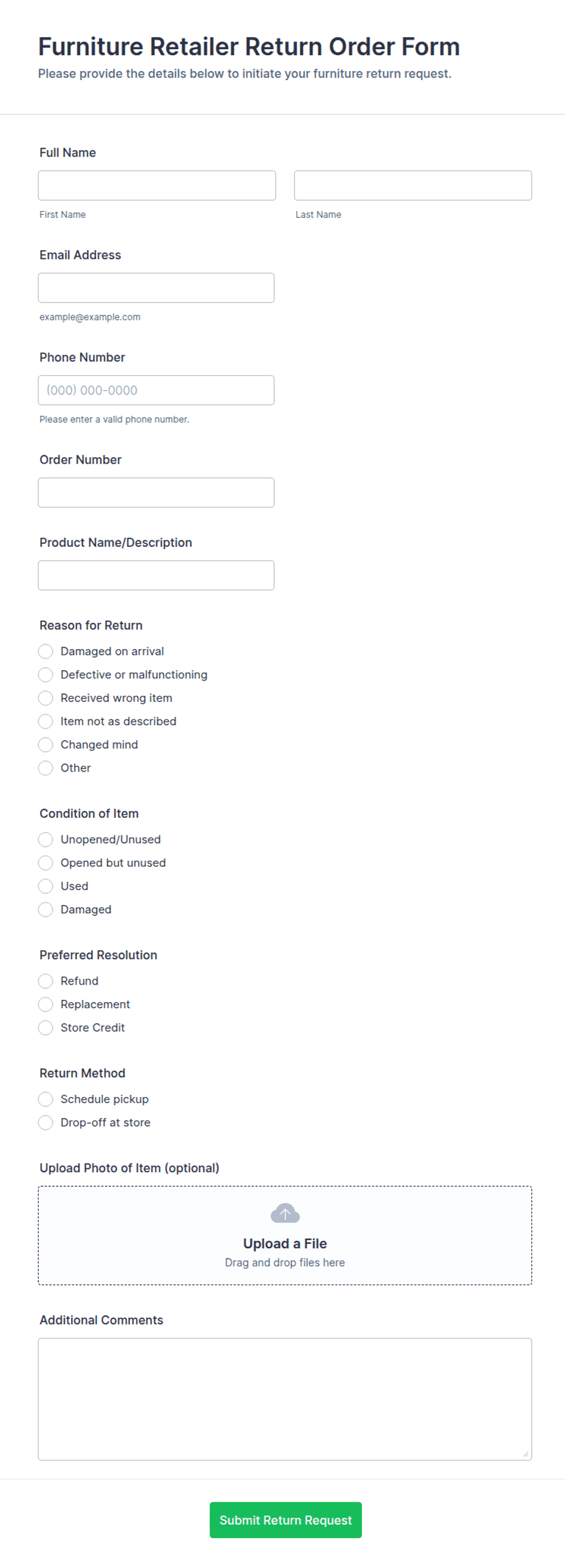 Furniture Return Request Form Template | Jotform