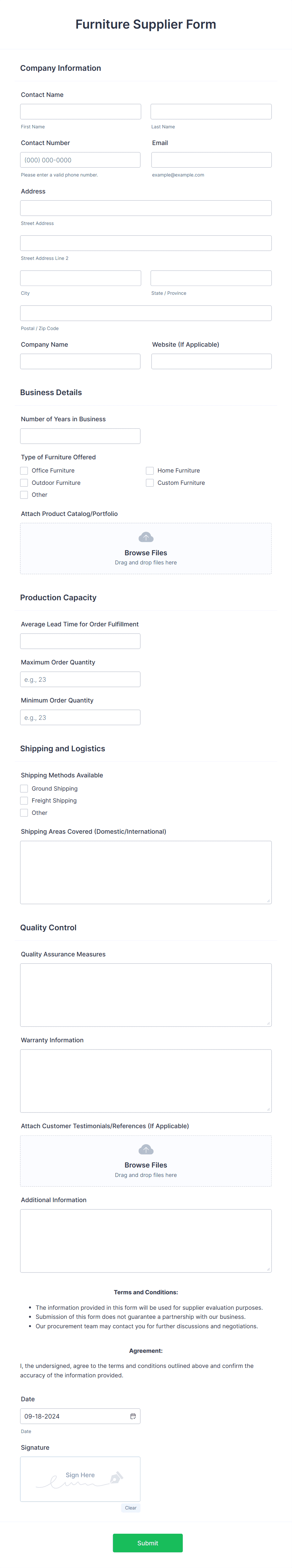 Furniture Supplier Form Template | Jotform