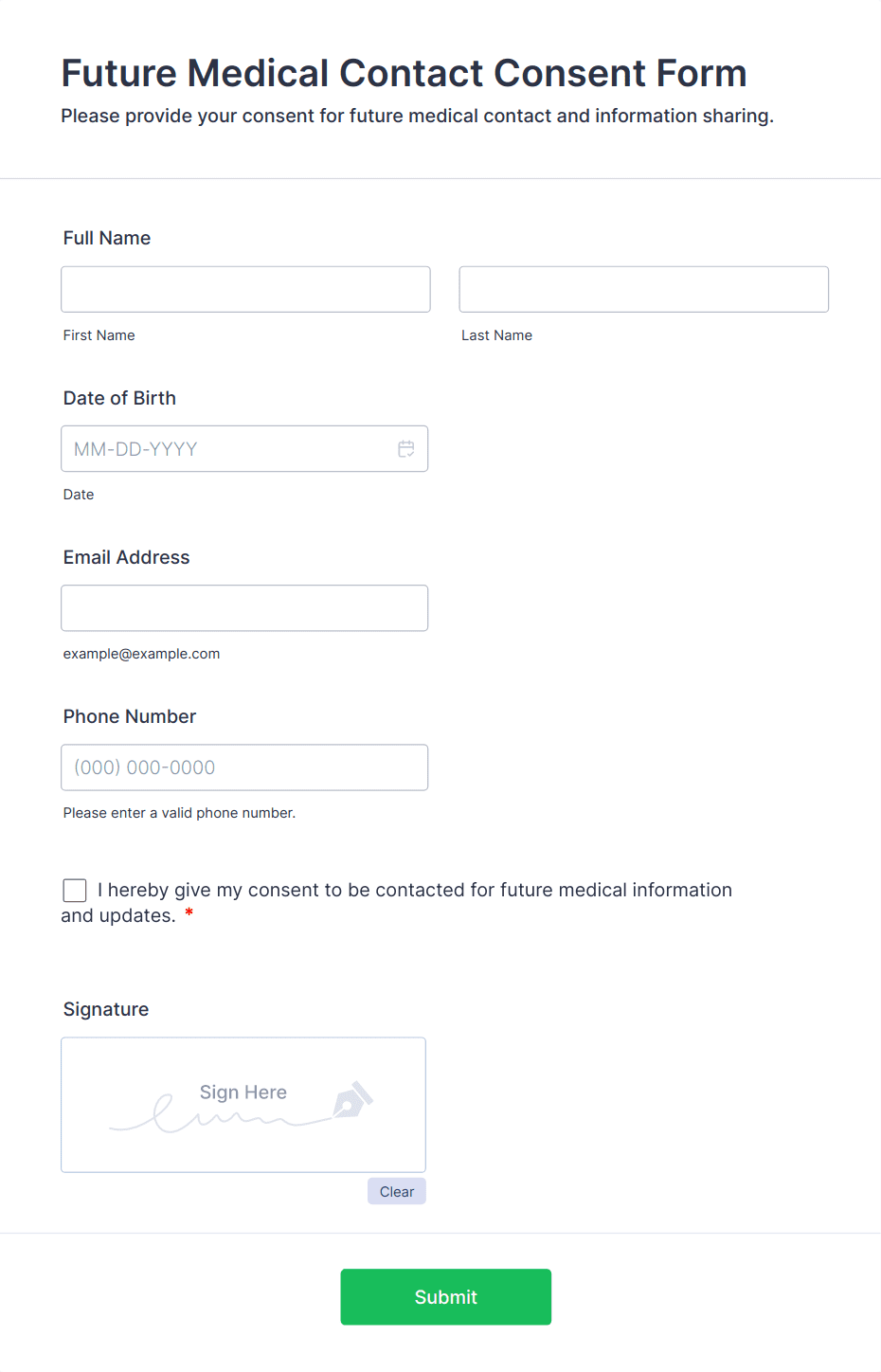 Future Medical Contact Consent Form Template | Jotform