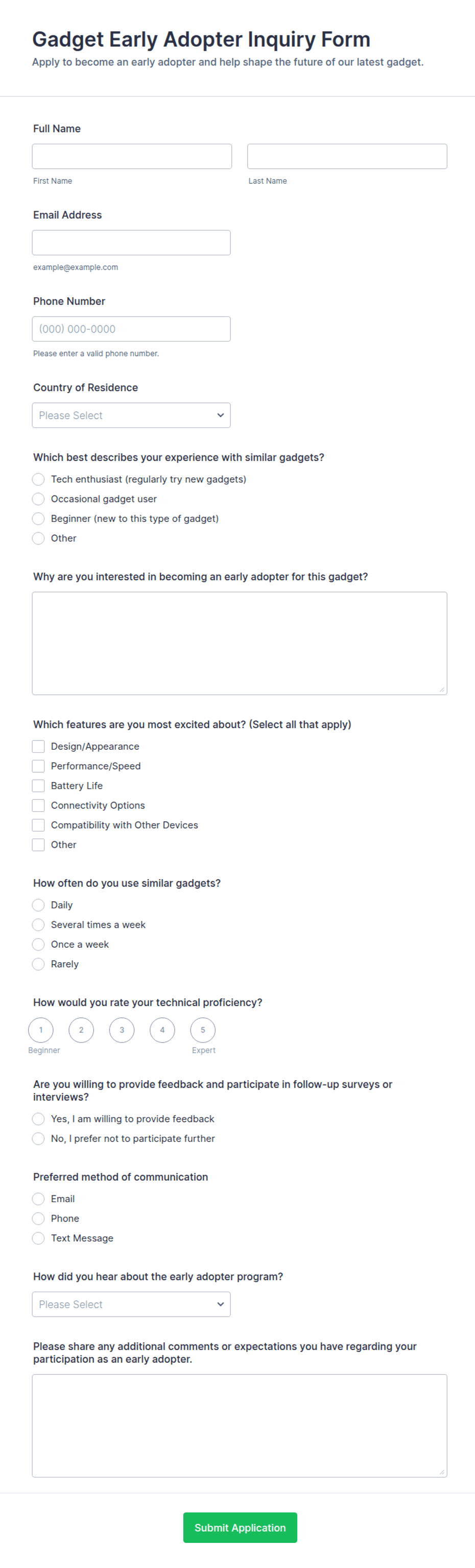Gadget Early Adopter Inquiry Form Template | Jotform