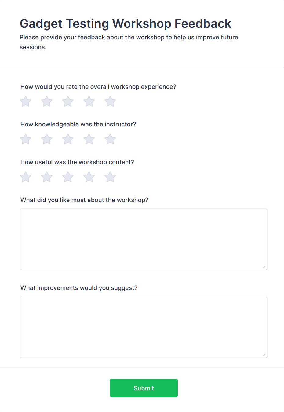 Gadget Testing Workshop Feedback Form Template | Jotform