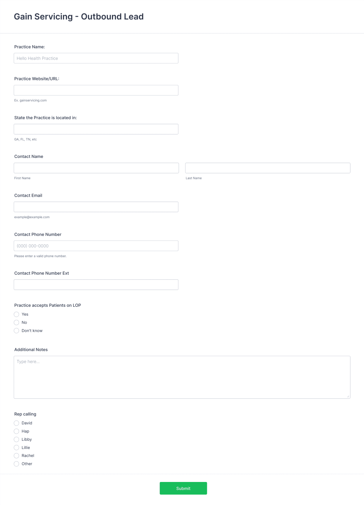 Gain Servicing - Outbound Lead Form Template | Jotform