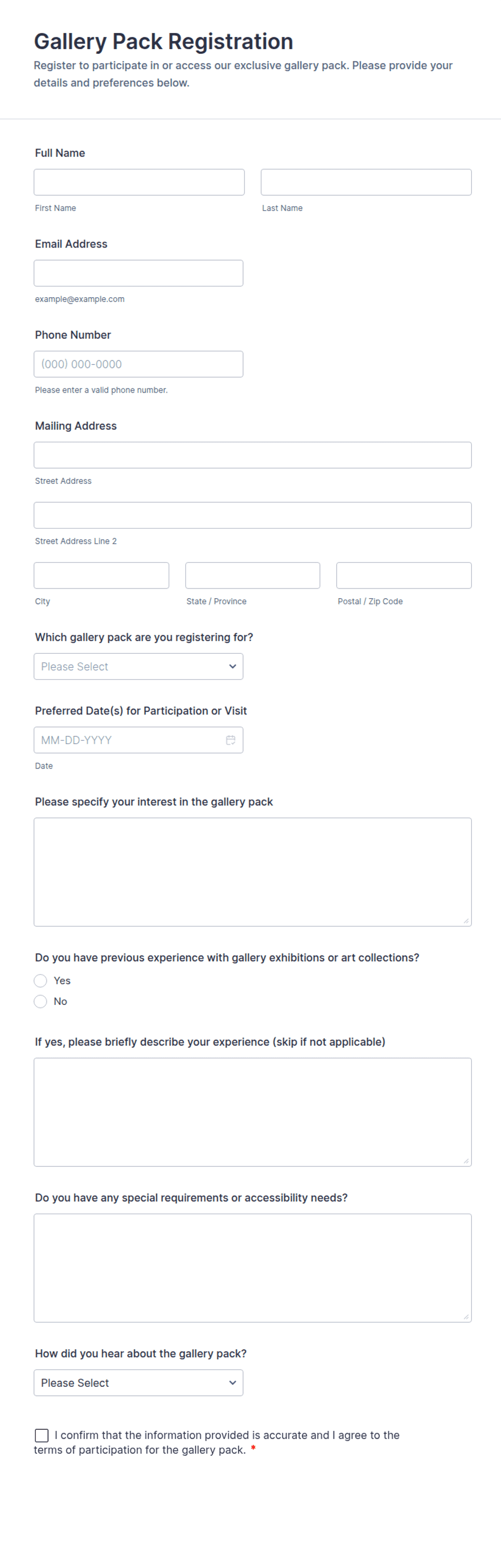 Gallery Pack Registration Form Template | Jotform