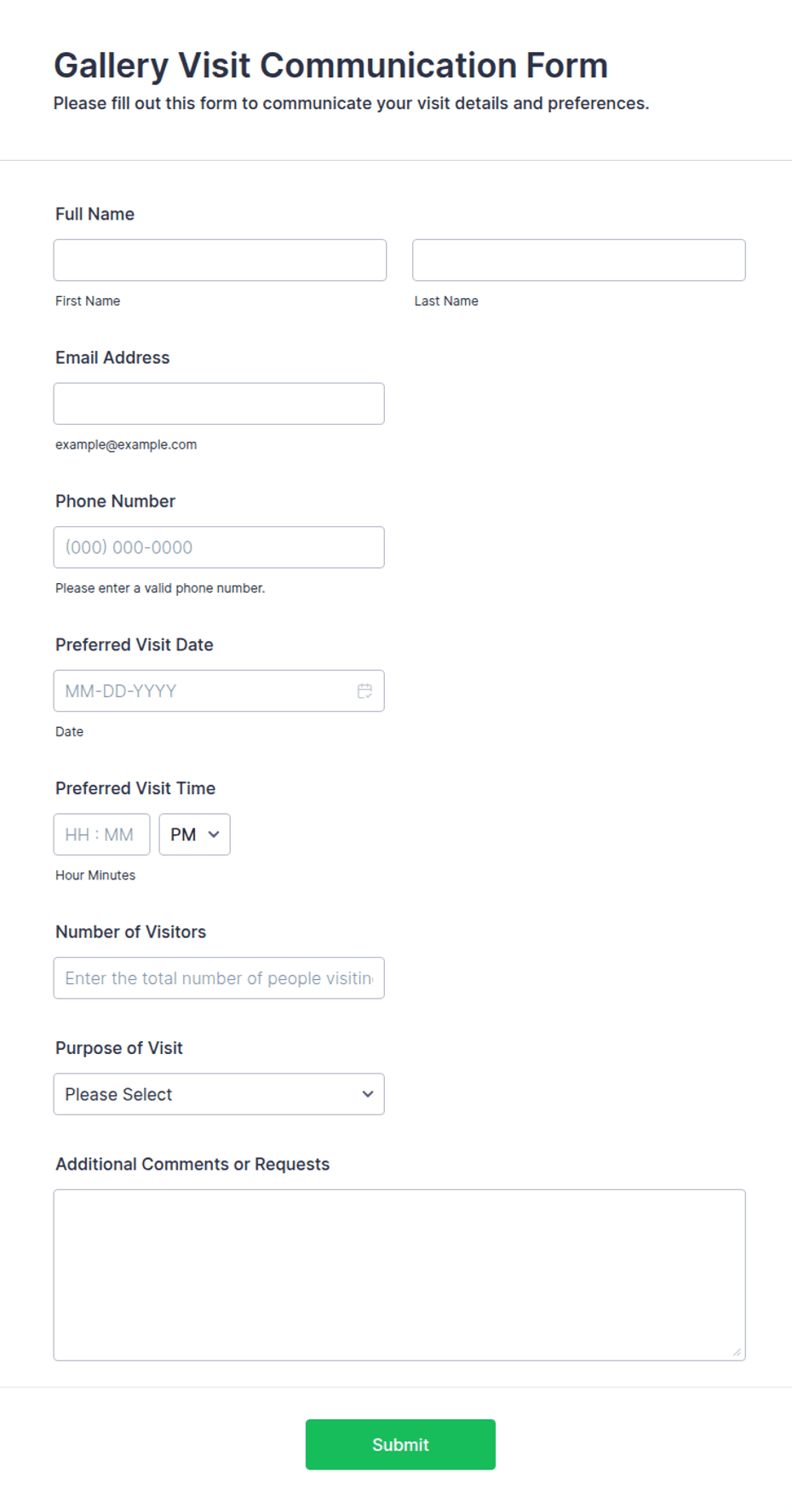 Gallery Visit Communication Form Template | Jotform