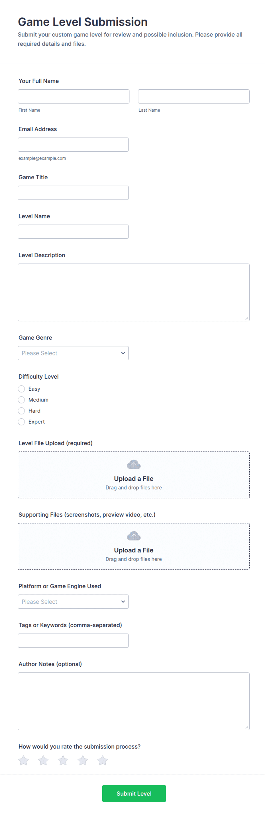 Game Level Submission Form Template | Jotform