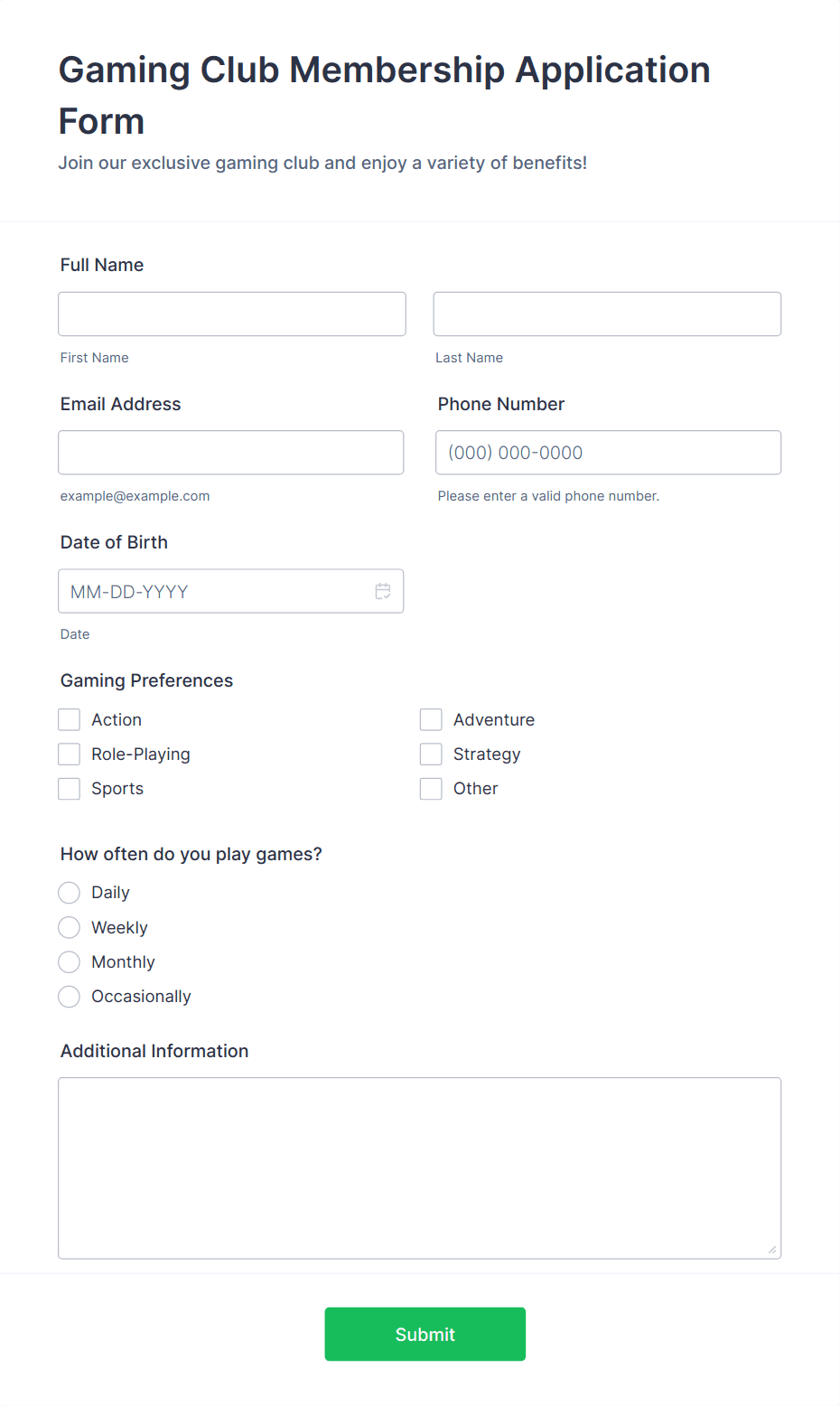 Gaming Club Membership Application Form Template | Jotform