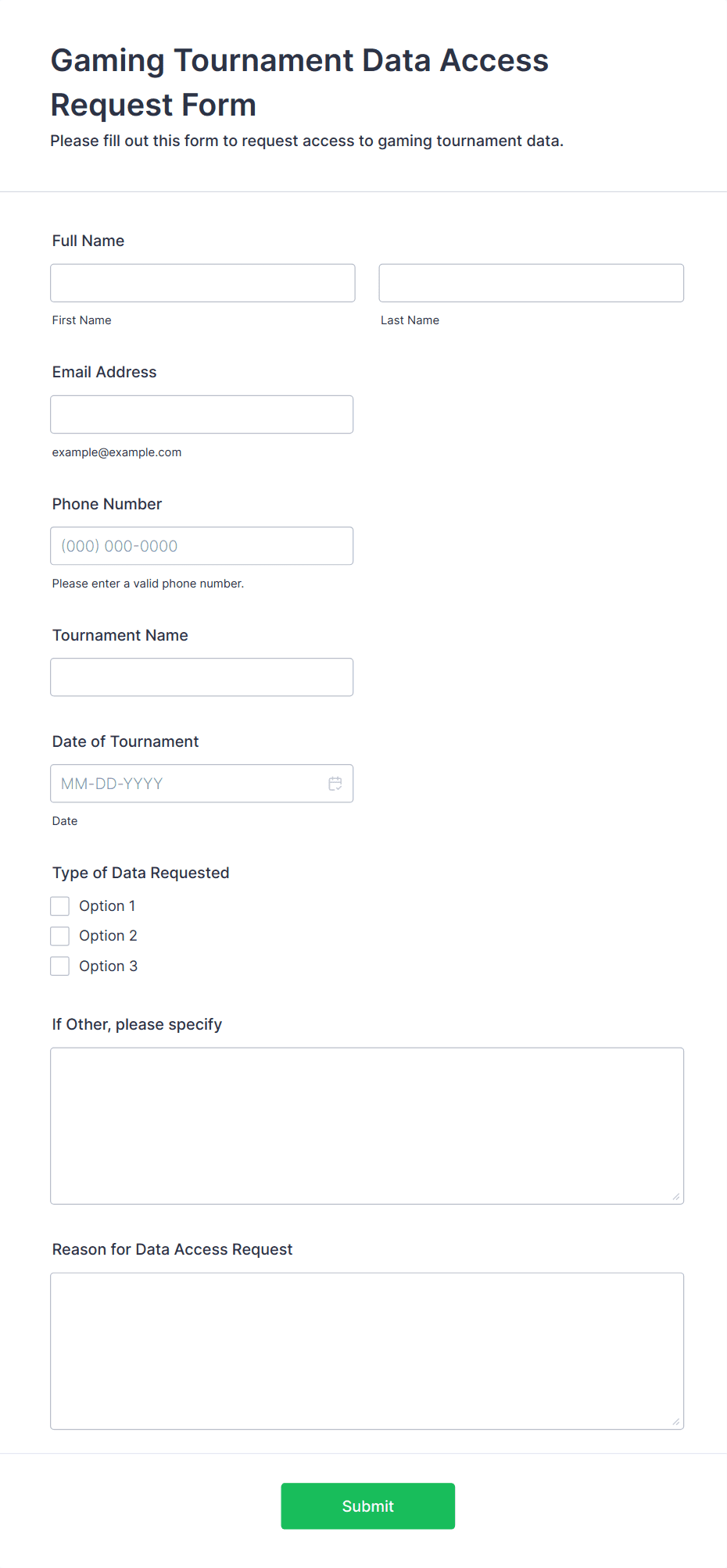 Gaming Tournament Data Access Request Form Template | Jotform