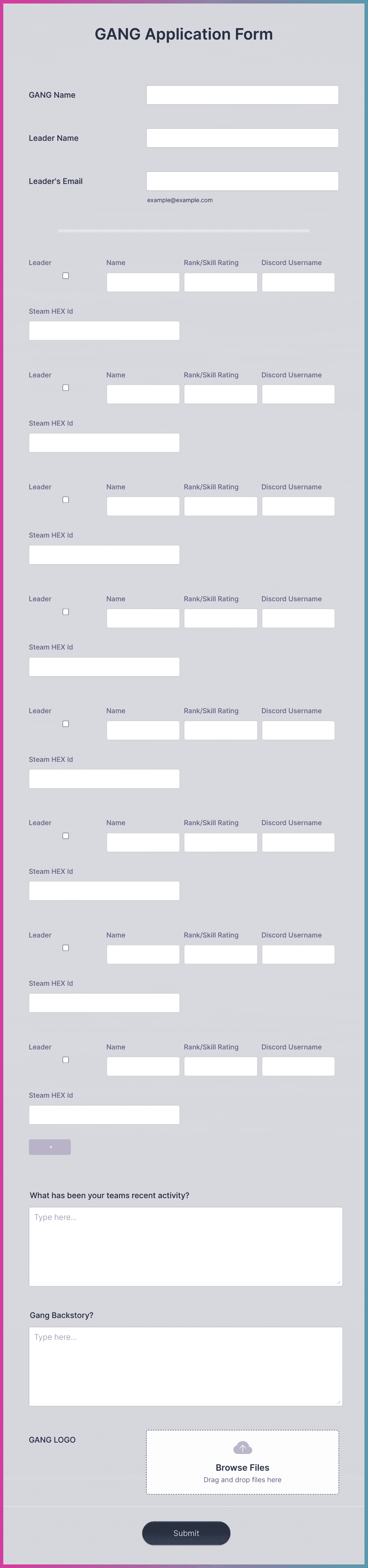 GANG Application Form Template | Jotform