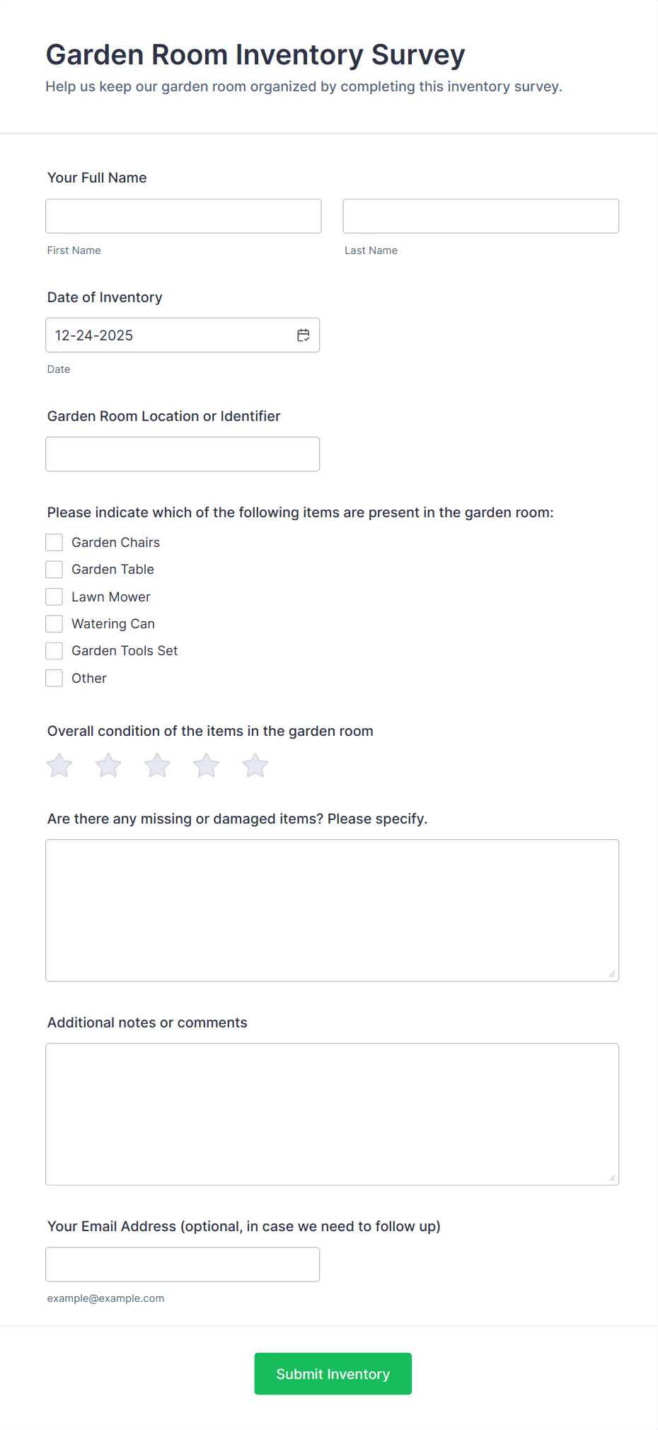 Garden Room Inventory Survey Form Template | Jotform