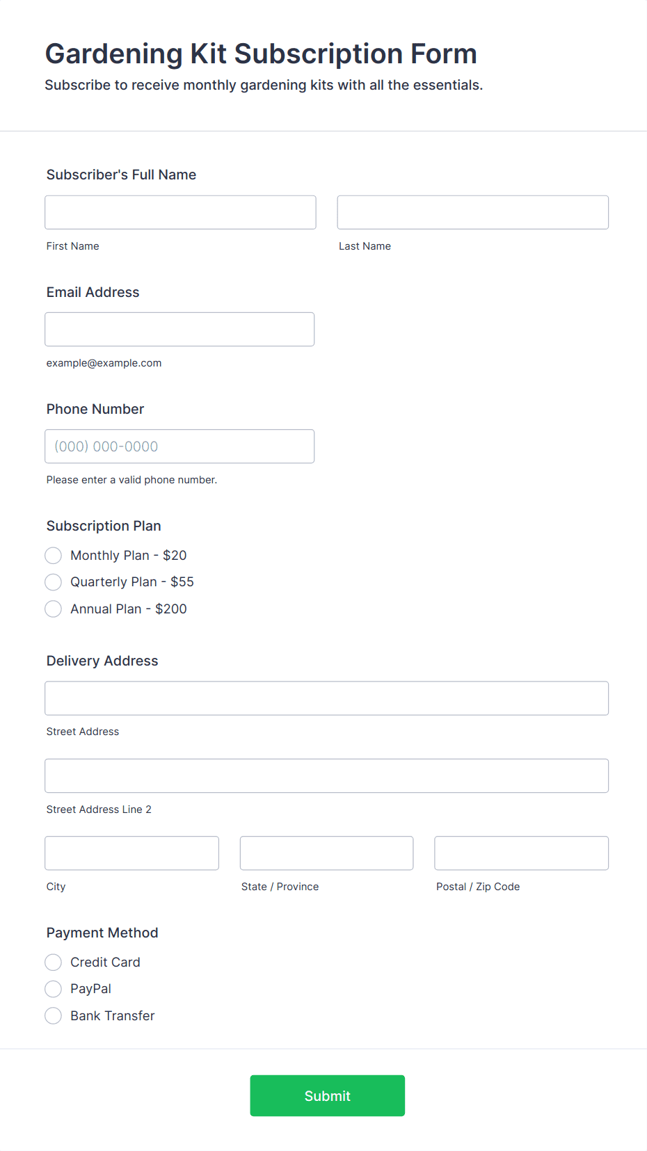 Gardening Kit Subscription Form Template | Jotform