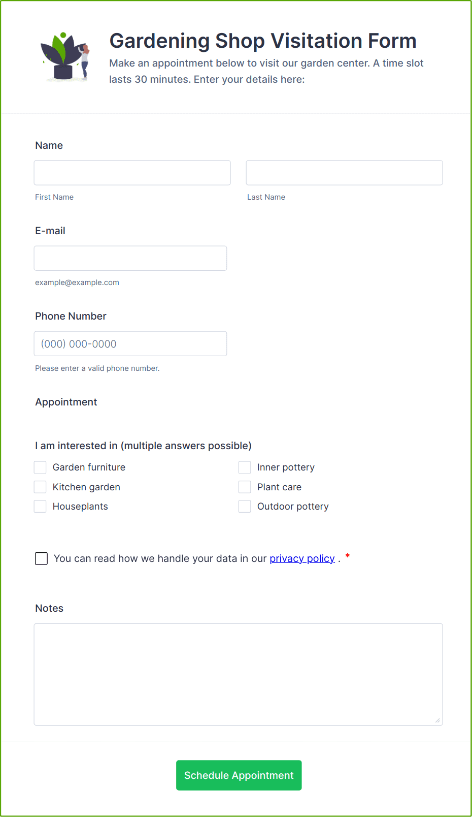 Gardening Shop Visitation Form Template | Jotform
