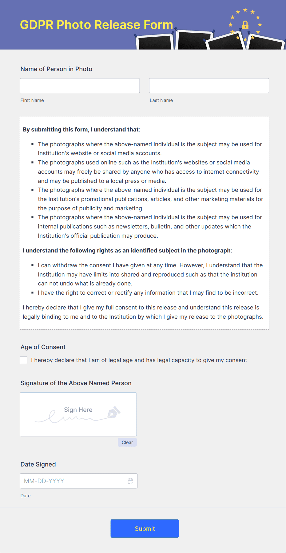GDPR Photo Release Form Template | Jotform