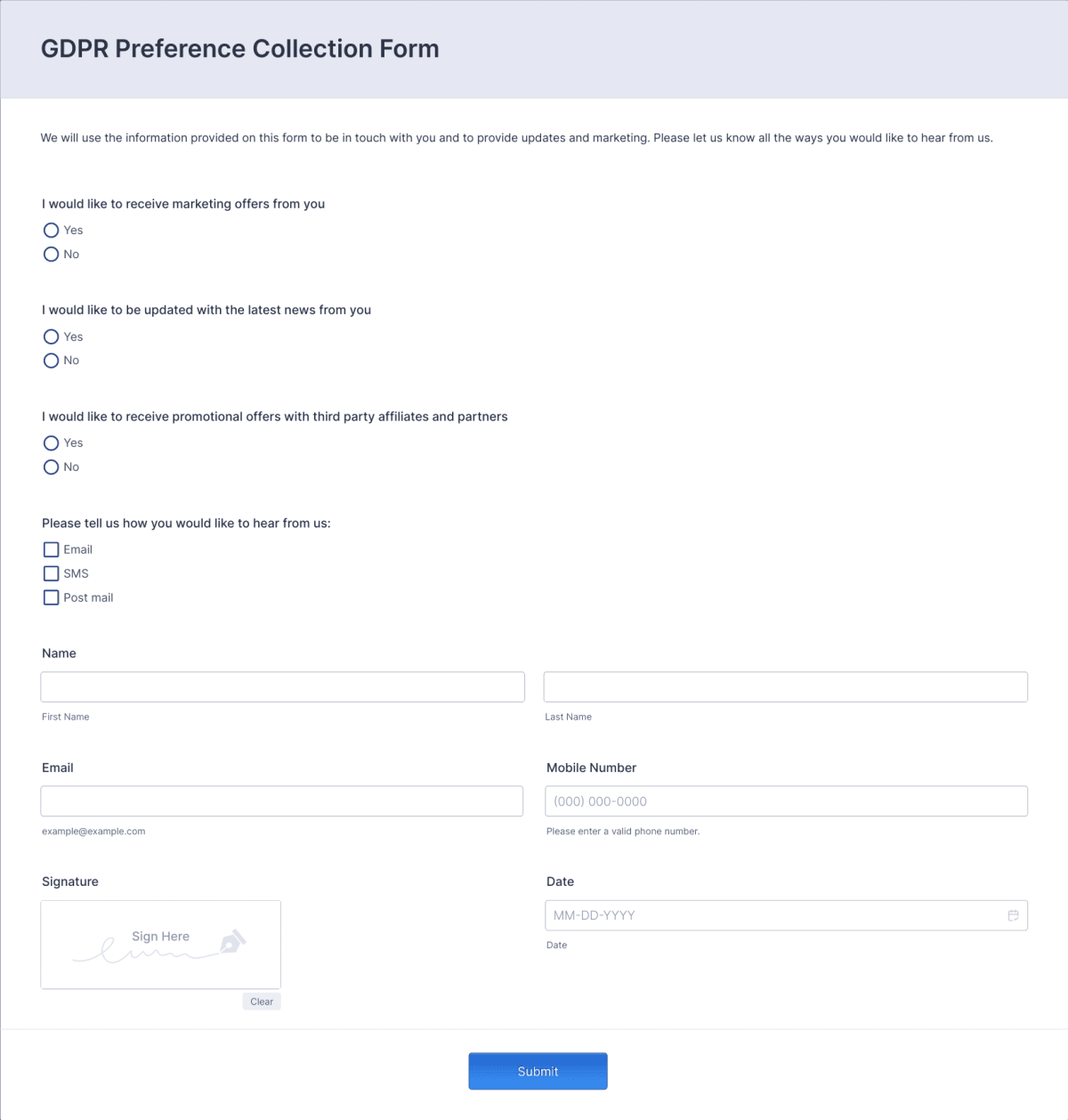 GDPR Preference Collection Form Template | Jotform