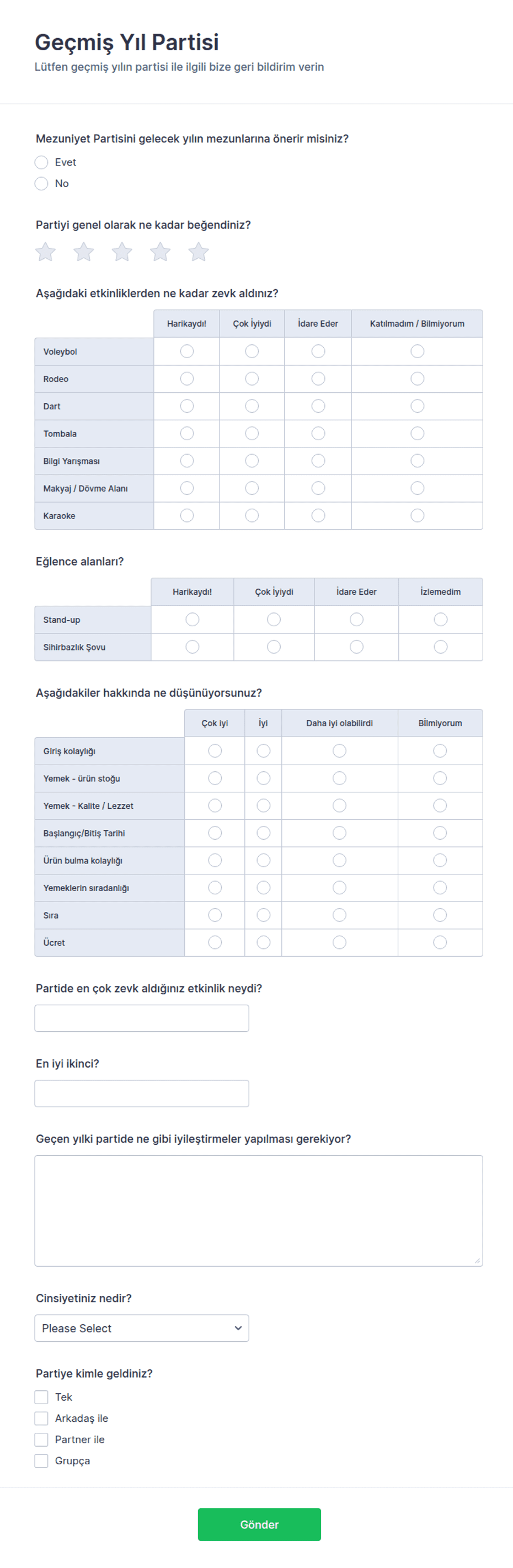 Geçmiş Yılın Partisi Anket Form Şablonu | Jotform