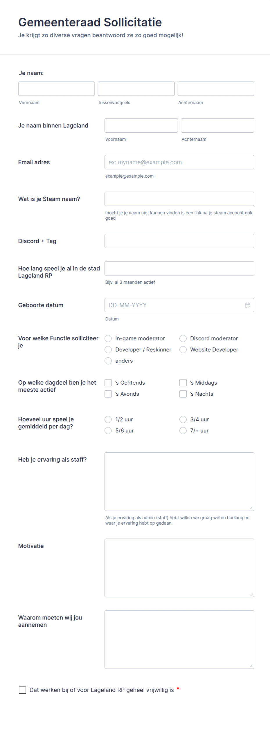 Gemeenteraad sollicitatie formulier Formulier Sjabloon | Jotform