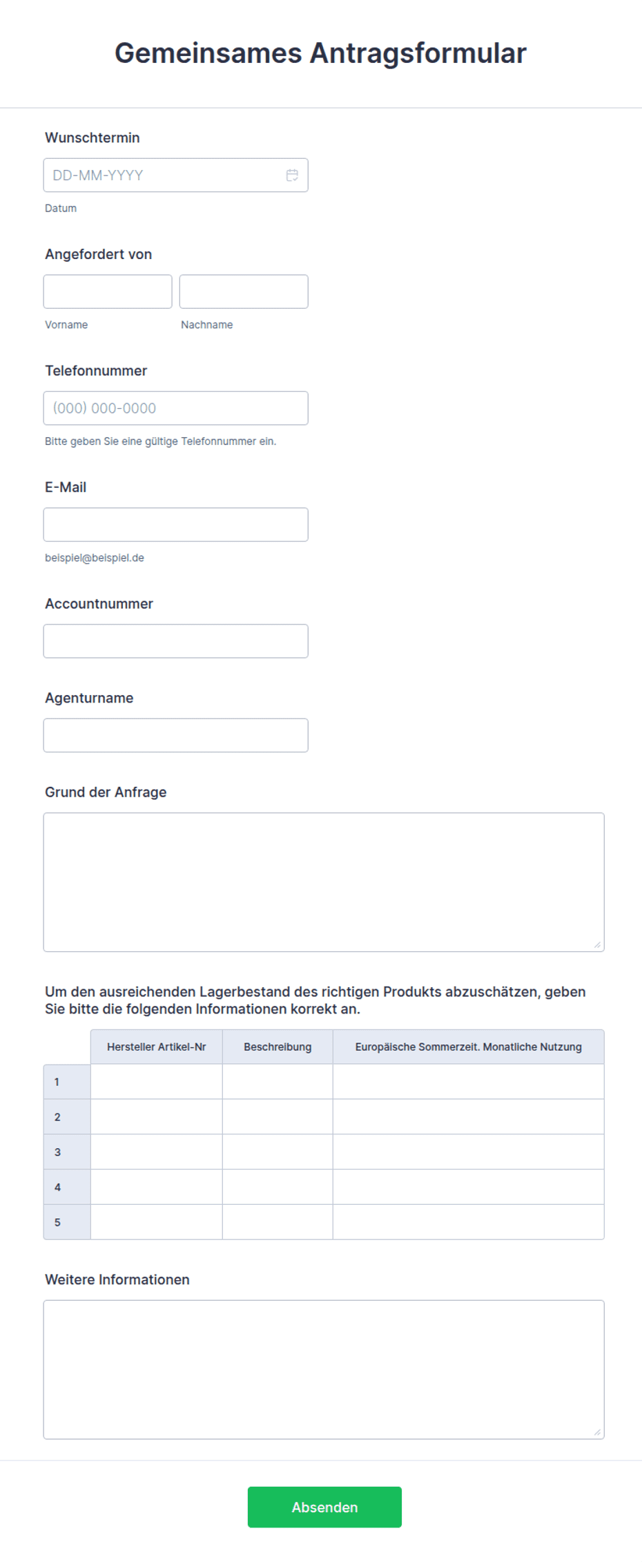 Gemeinsames Antragsformular | Jotform