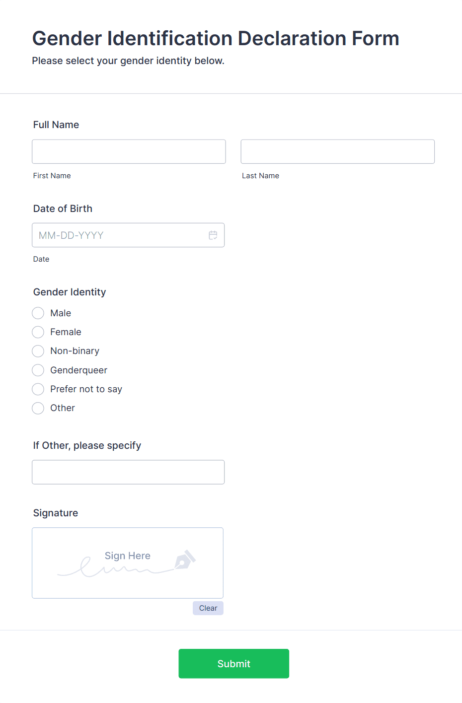 Gender Identification Declaration Form Template | Jotform