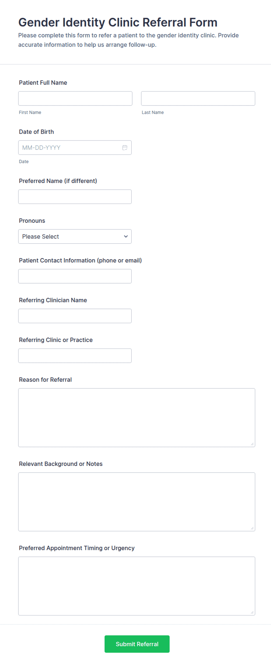 Gender Identity Clinic Referral Form Template | Jotform
