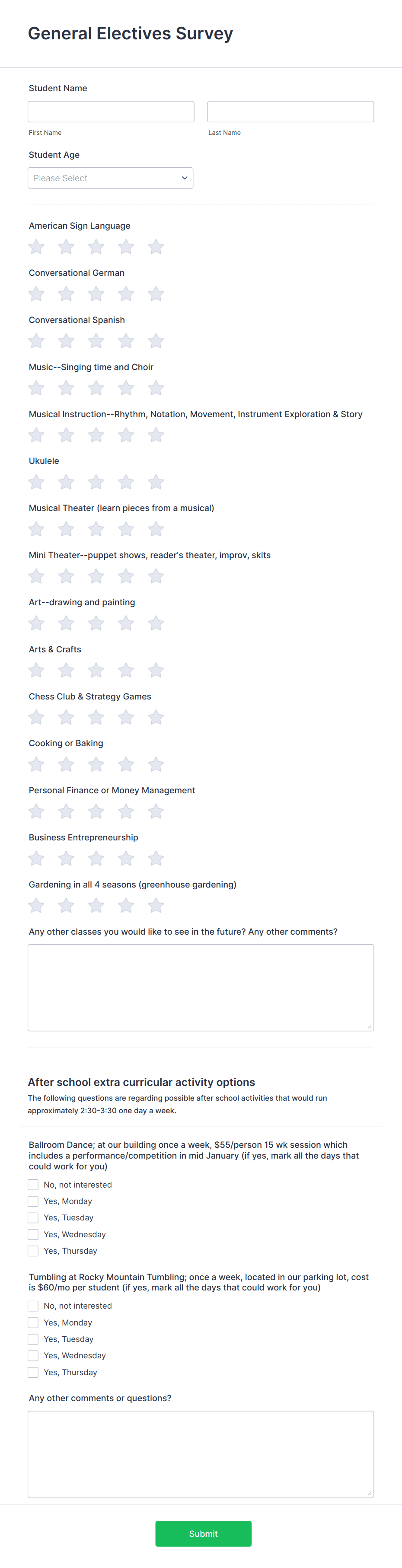 General Electives Survey Form Template | Jotform