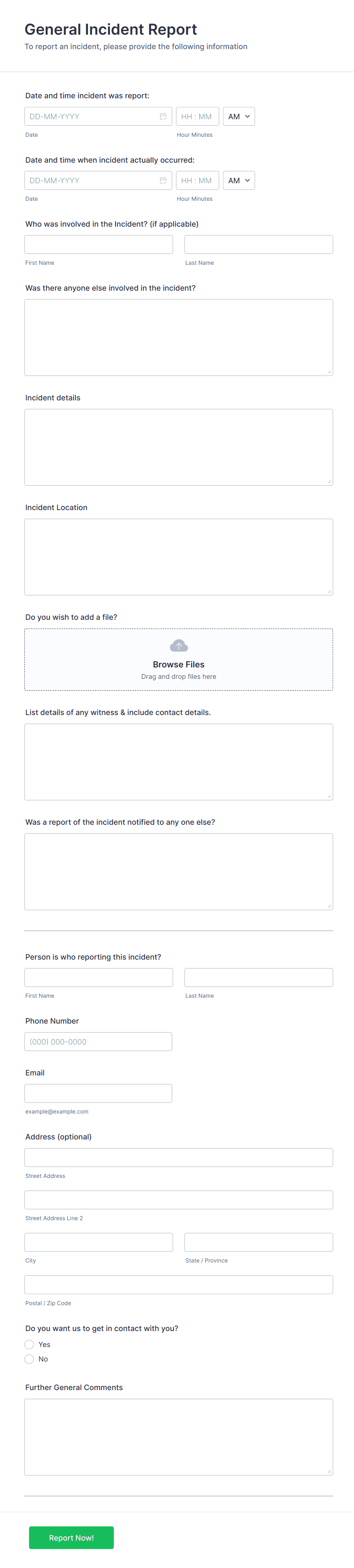 General Incident Report Form Template | Jotform