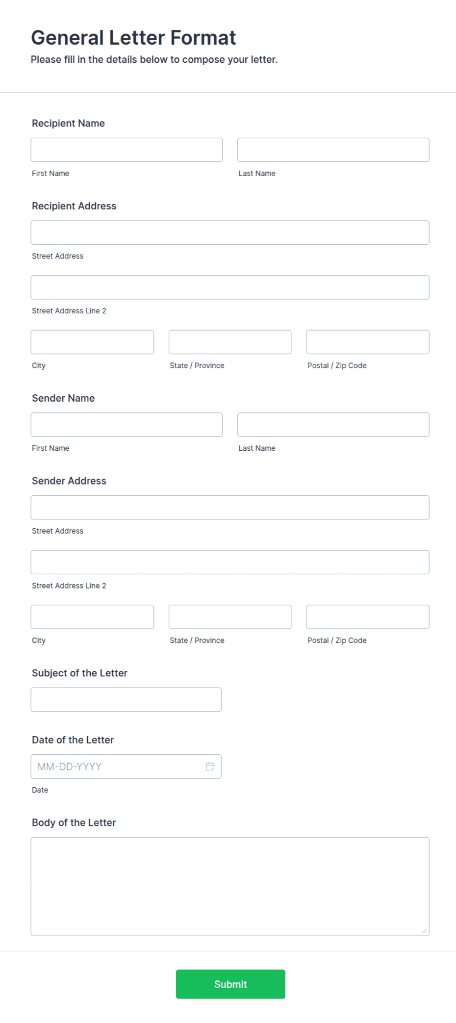 General Letter Format Form Template | Jotform