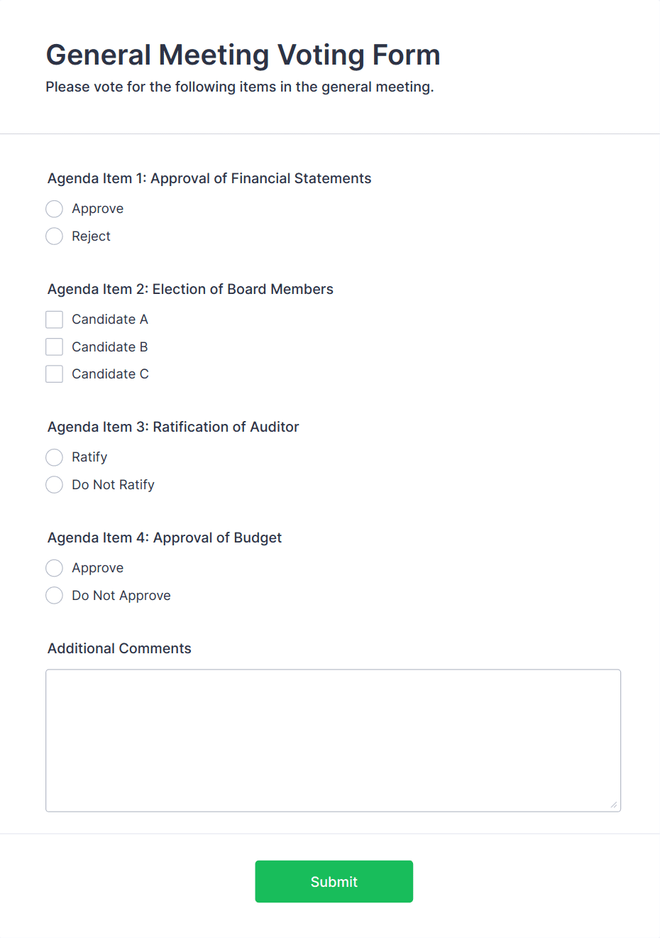 General Meeting Voting Form Template | Jotform