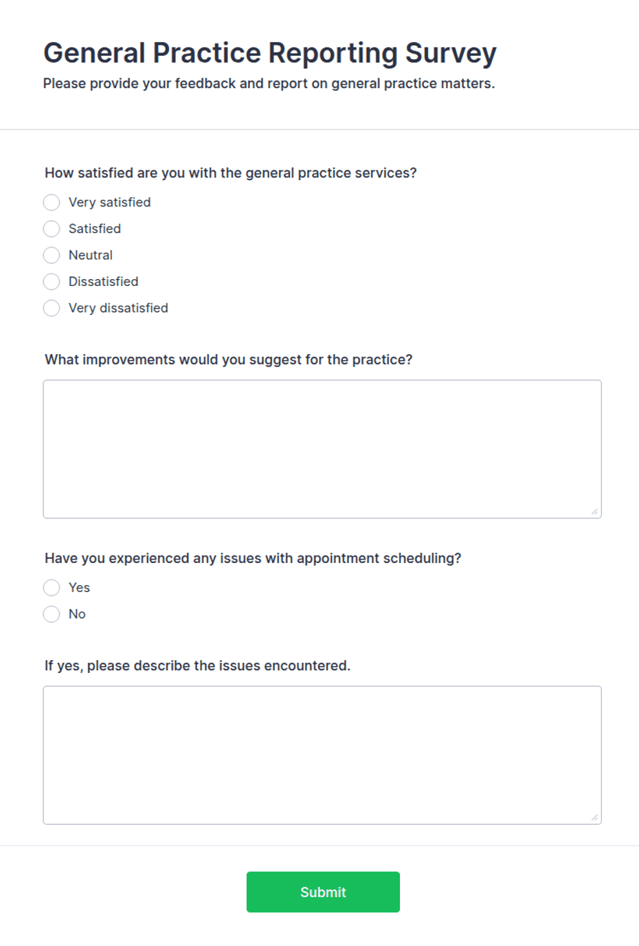 General Practice Reporting Survey Form Template | Jotform