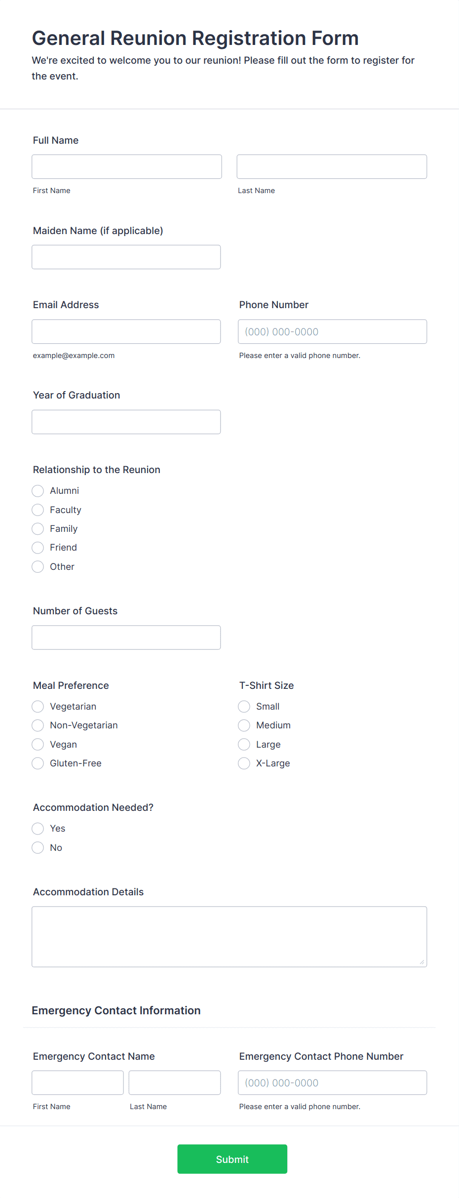 General Reunion Registration Form Template | Jotform