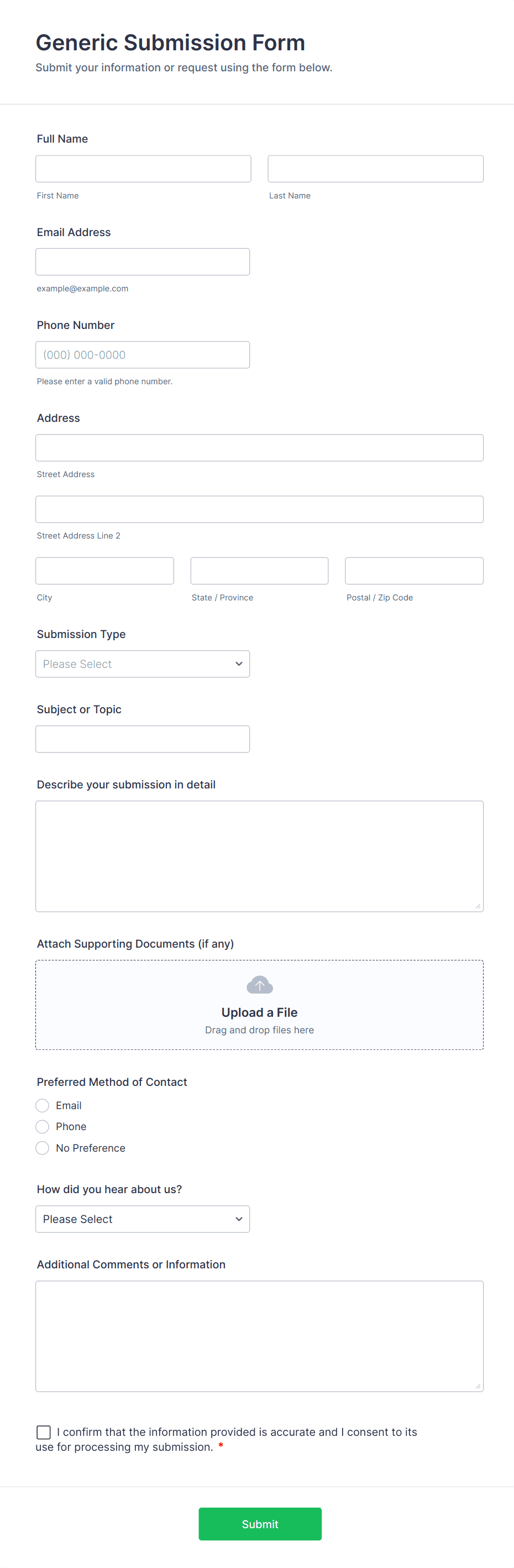 Generic Submission Form Form Template | Jotform