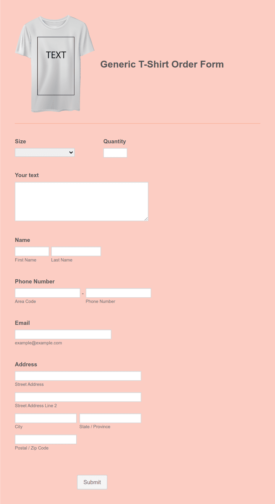 Generic T-Shirt Order Form Template | Jotform