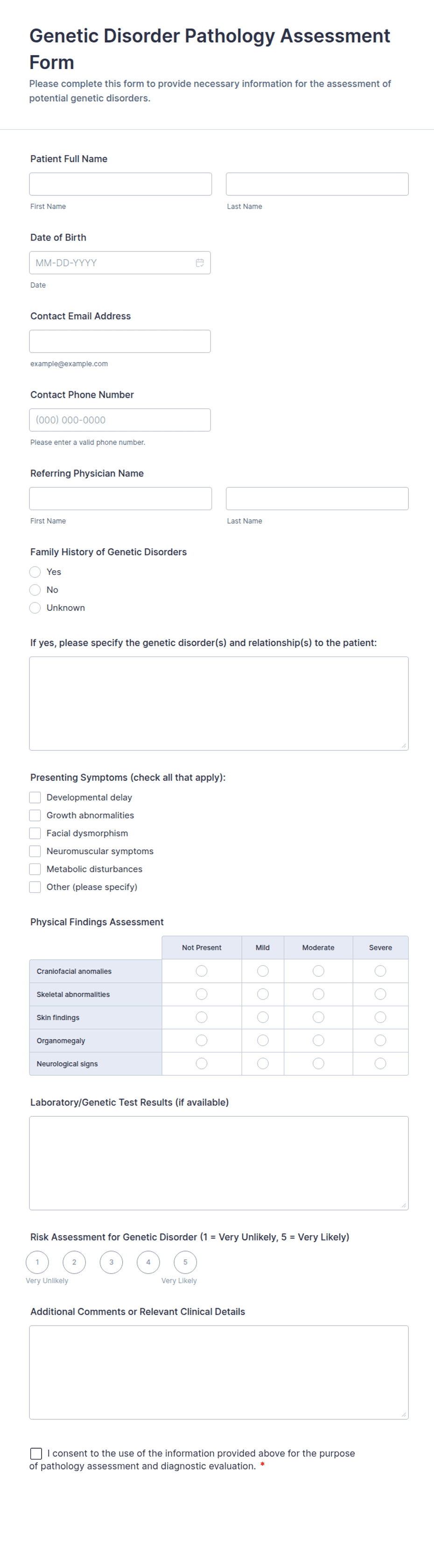 Genetic Disorder Pathology Assessment Form Template | Jotform