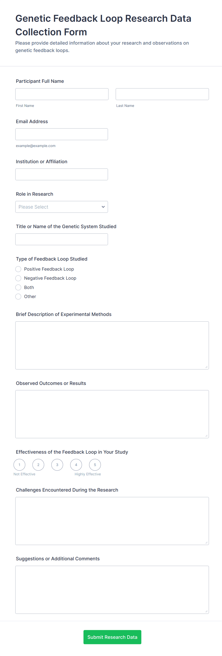 Genetic Feedback Loop Research Data Collection Form Template | Jotform